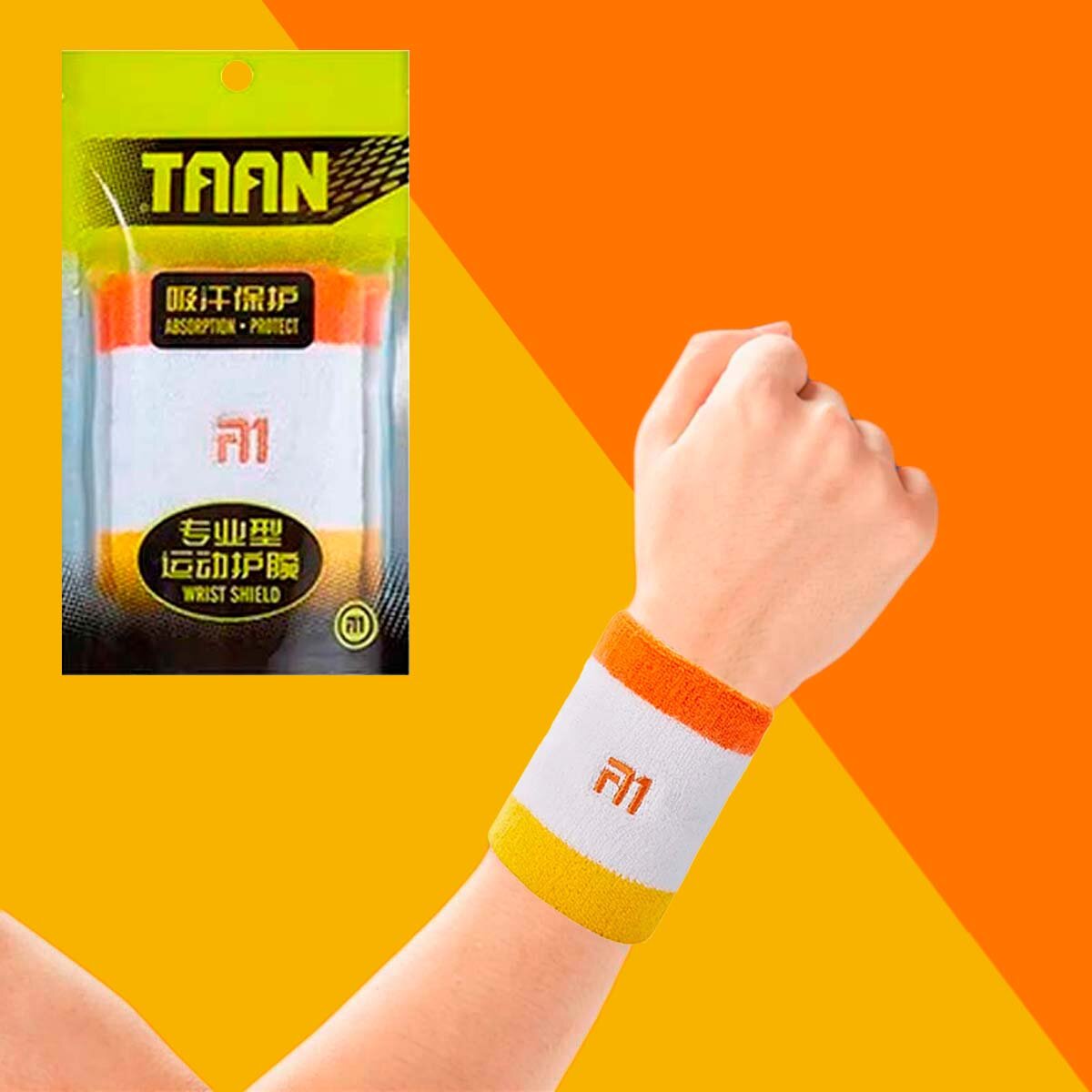 Напульсник спортивный, TAAN HJ 1311 YELLOW/ORANGE, желто-бело-оранжевый, 1шт