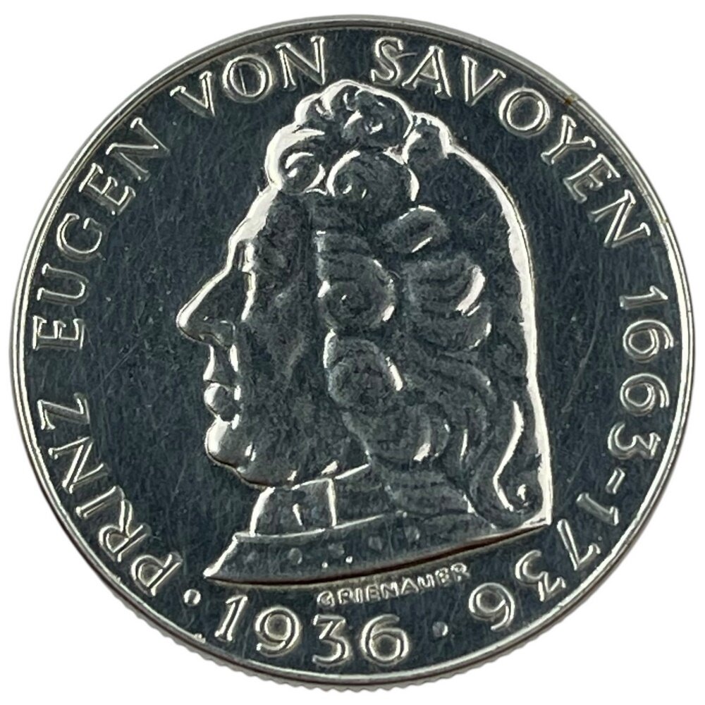 Австрия 2 шиллинга 1936 г. (200 лет со дня смерти Принца Евгения Савойского)