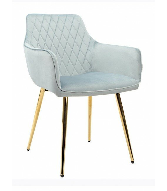 DC835 Стул мягкий с подлокотниками, ПЫЛЬНО-ГОЛУБОЙG62-81 велюр, каркас металл золото