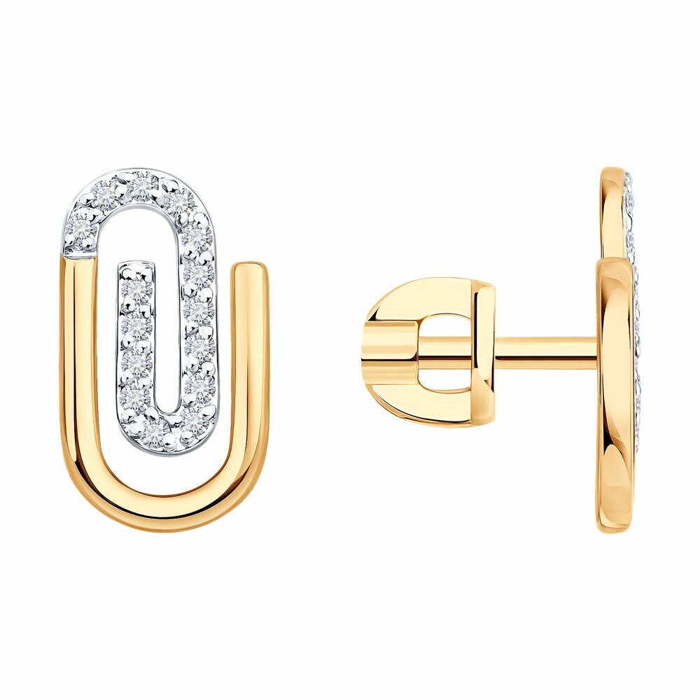 Серьги пусеты, красное золото, 585 проба, бриллиант