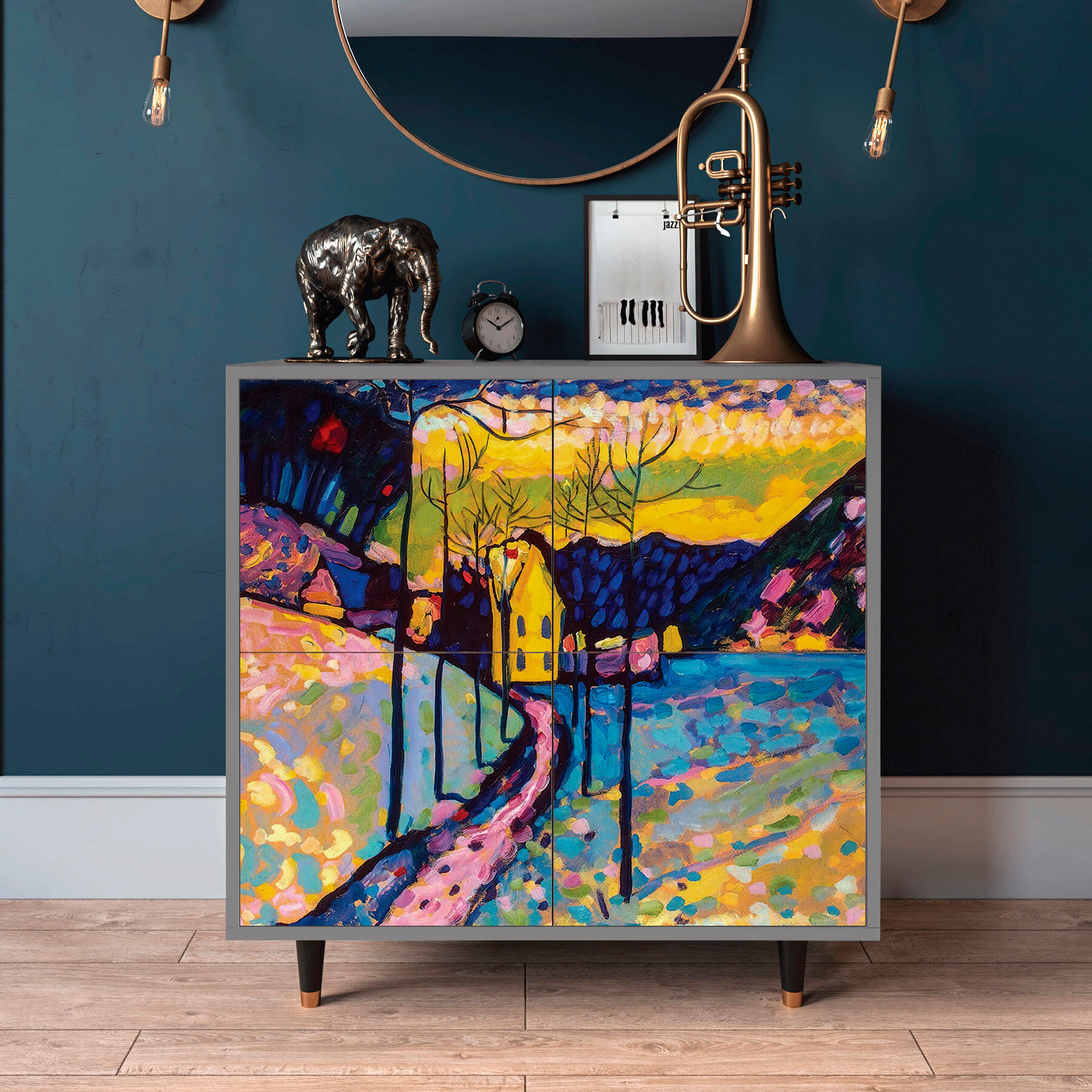Комод - STORYZ - BS3 Winter Landscape by Kandinsky, Размер - 94 x 96 x 48 см, Цвет корпуса - Серый