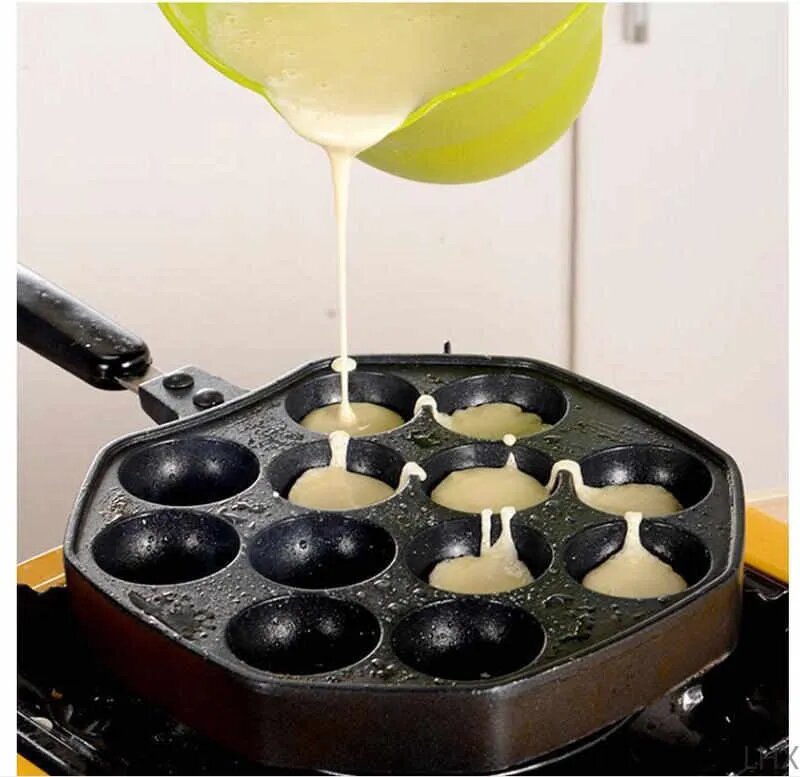 Бутербродница для оладьев Takoyaki Maker, 12 отверстий, алюминиевый сплав, красная