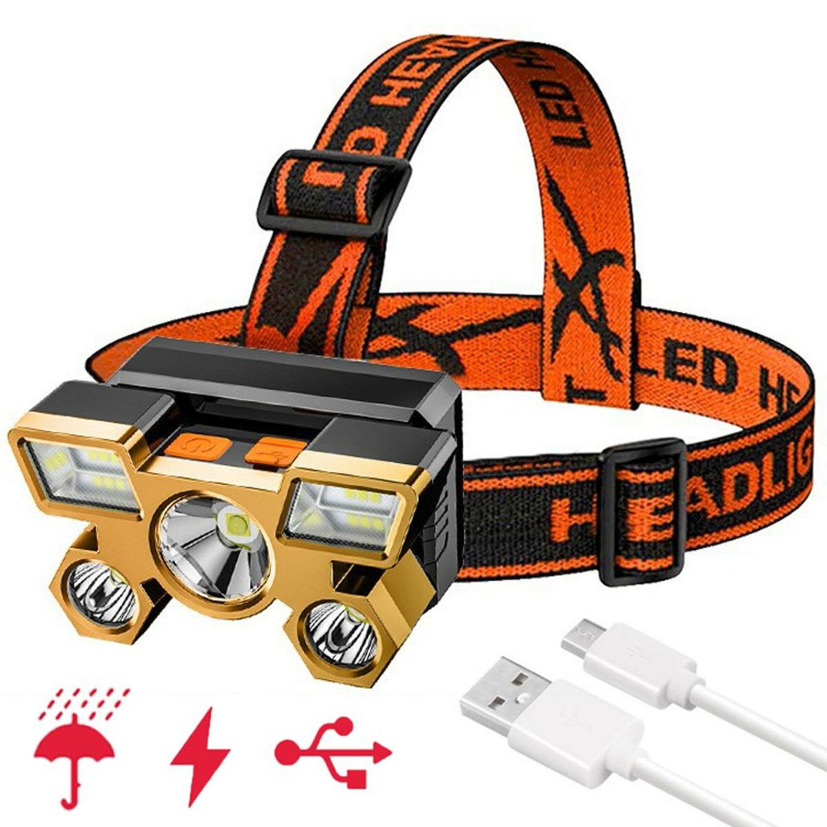 Супер яркий 5 светодиодный налобный фонарь водонепроницаемый USB перезаряжаемый портативный фонарик фонарь налобный фона