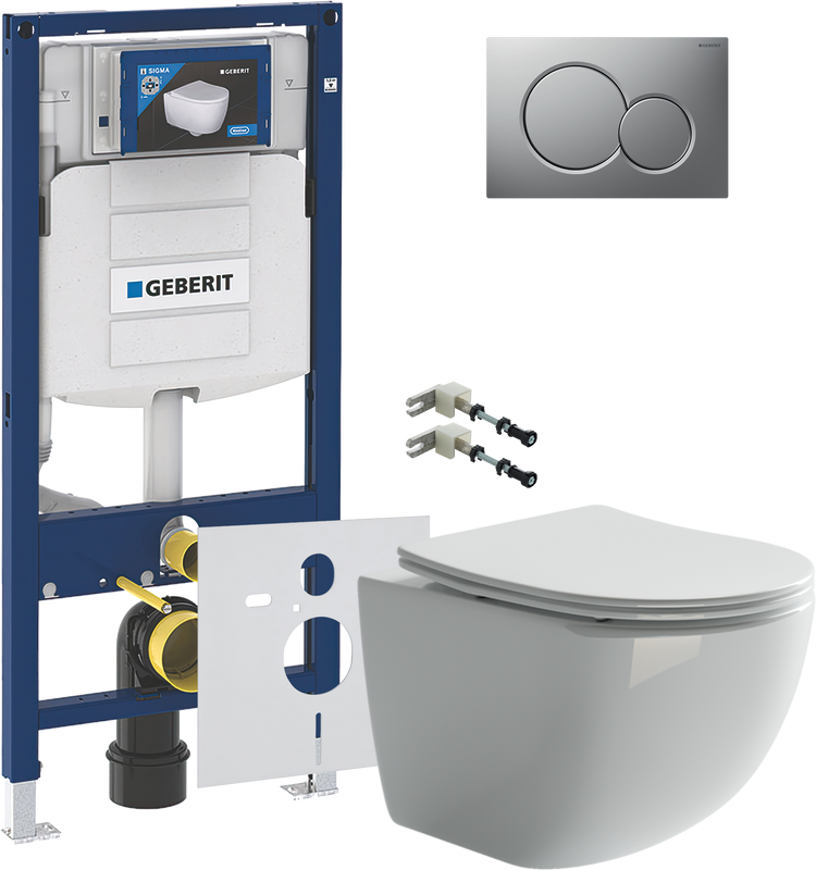 Комплект Унитаз подвесной Ceramicanova Forma CN3009 безободковый + Крепления Geberit Duofix 111.815.00.1 к стене + Инсталляция UP 320 111.300.00.5 + Кнопка Sigma 01 115.770. JQ.5 лакированная, матовый хром + Звукоизоляция