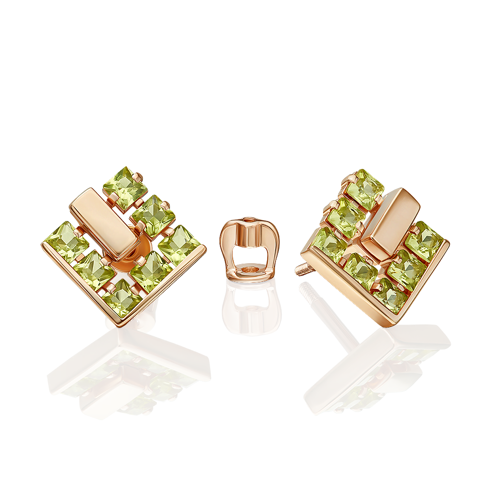 Серьги, красное золото, 585 проба, хризолит