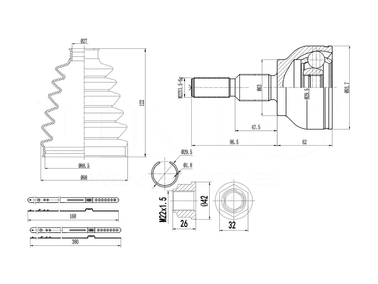 UNIO CVJ-20156 (1704636 / 1704637 / 1704639) шрус внешний Ford (Форд) Focus (Фокус) III 10-, kuga II 12-, c-max II 10- (мкпп)