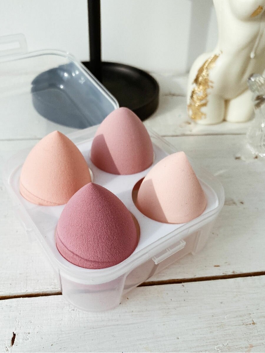 Спонжи для макияжа Набор 4 шт / Спонж для макияжа, пудры, тонального крема / Спонжик для лица / бьюти блендер макияж, косметика / бьютиблендер make up