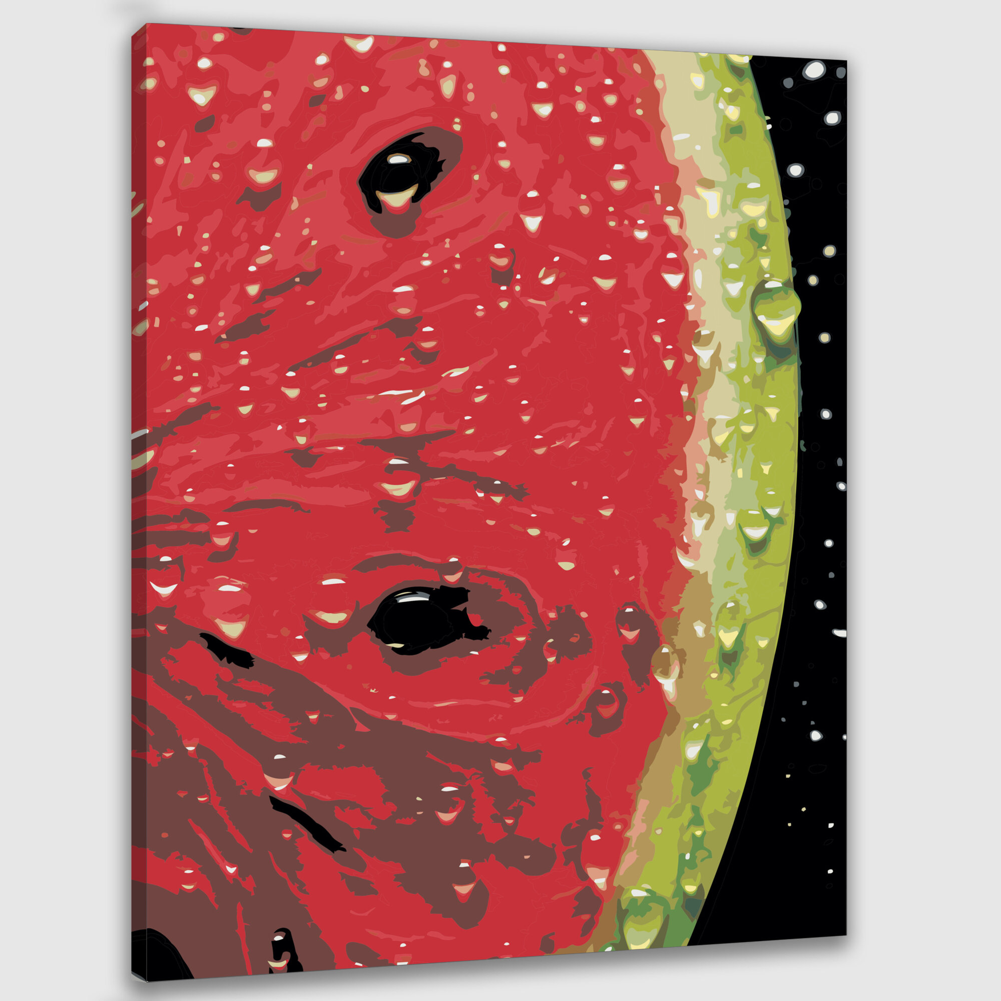 Картина по номерам 40x50 см, арбуз, ломтик, сочный, спелый, блестящий, капли воды, освежающий, лето, яркий, красный