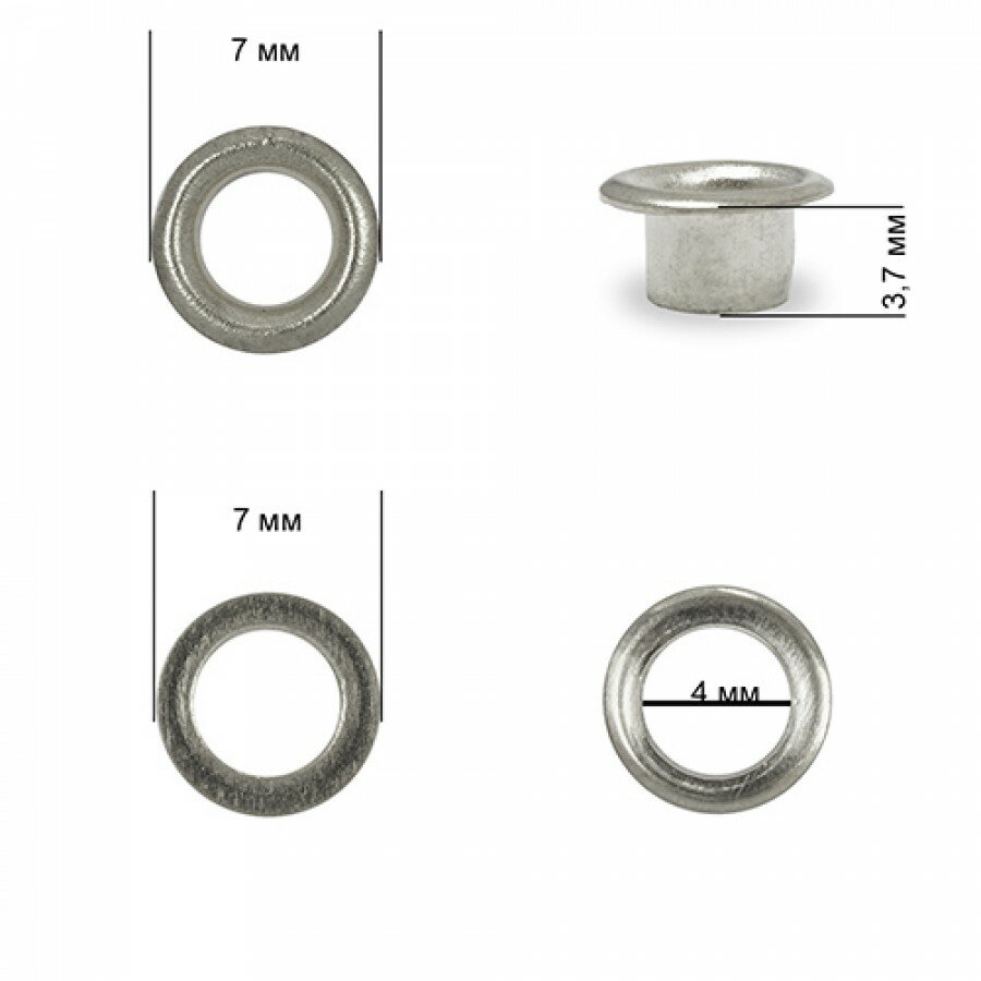 Люверсы сталь TBY.2510 N2 (Ø 4мм, h 3,7мм) цв. никель уп. 1000шт
