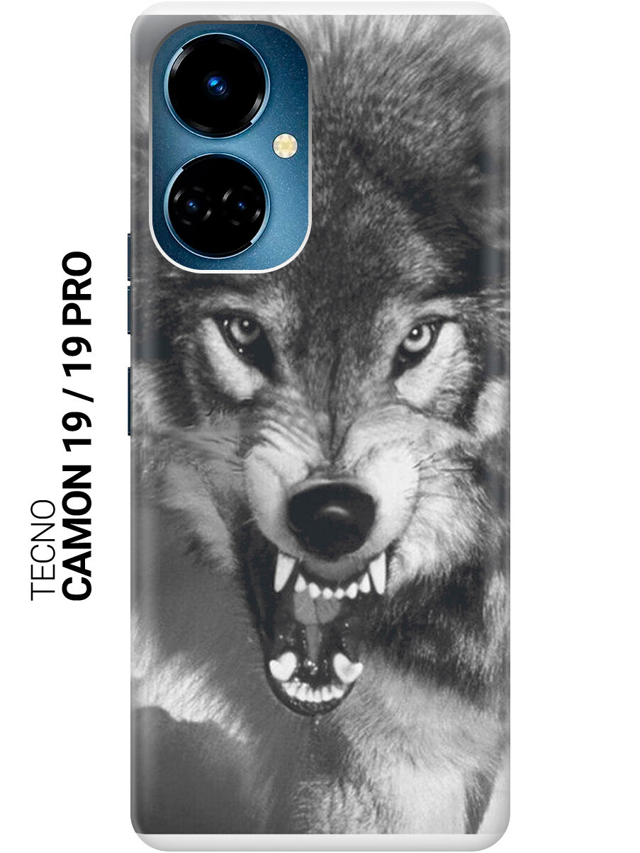 Силиконовый чехол на Tecno Camon 19 / 19 Pro / Техно Камон 19 / 19 Про с рисунком "Волчий оскал"