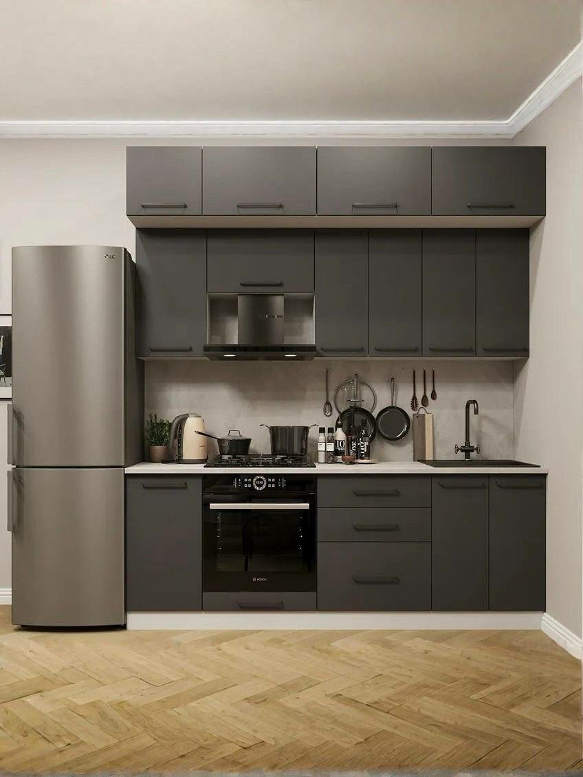 Модульная кухня прямая ЛДСП 2,2м графит без столешницы с модулем под духовой шкаф мебельный РАЙ П3.1