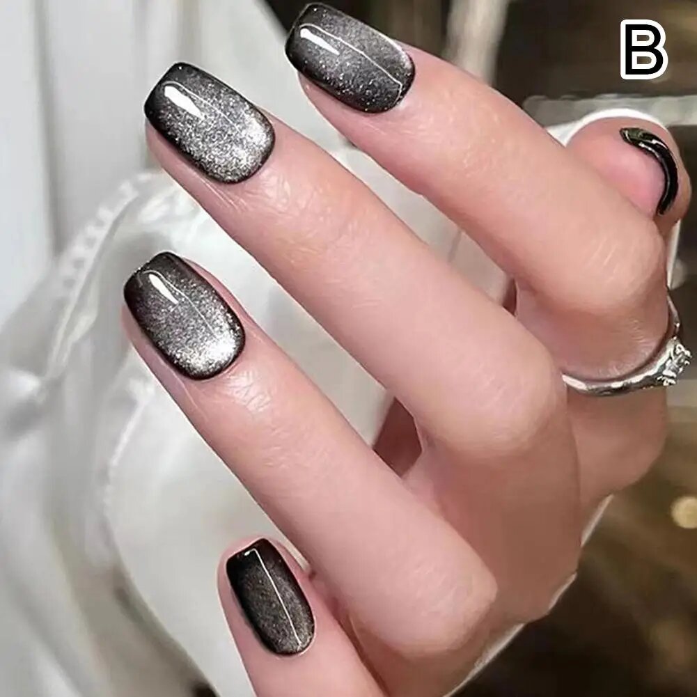 Накладные ногти "кошачий глаз", черные, 24шт