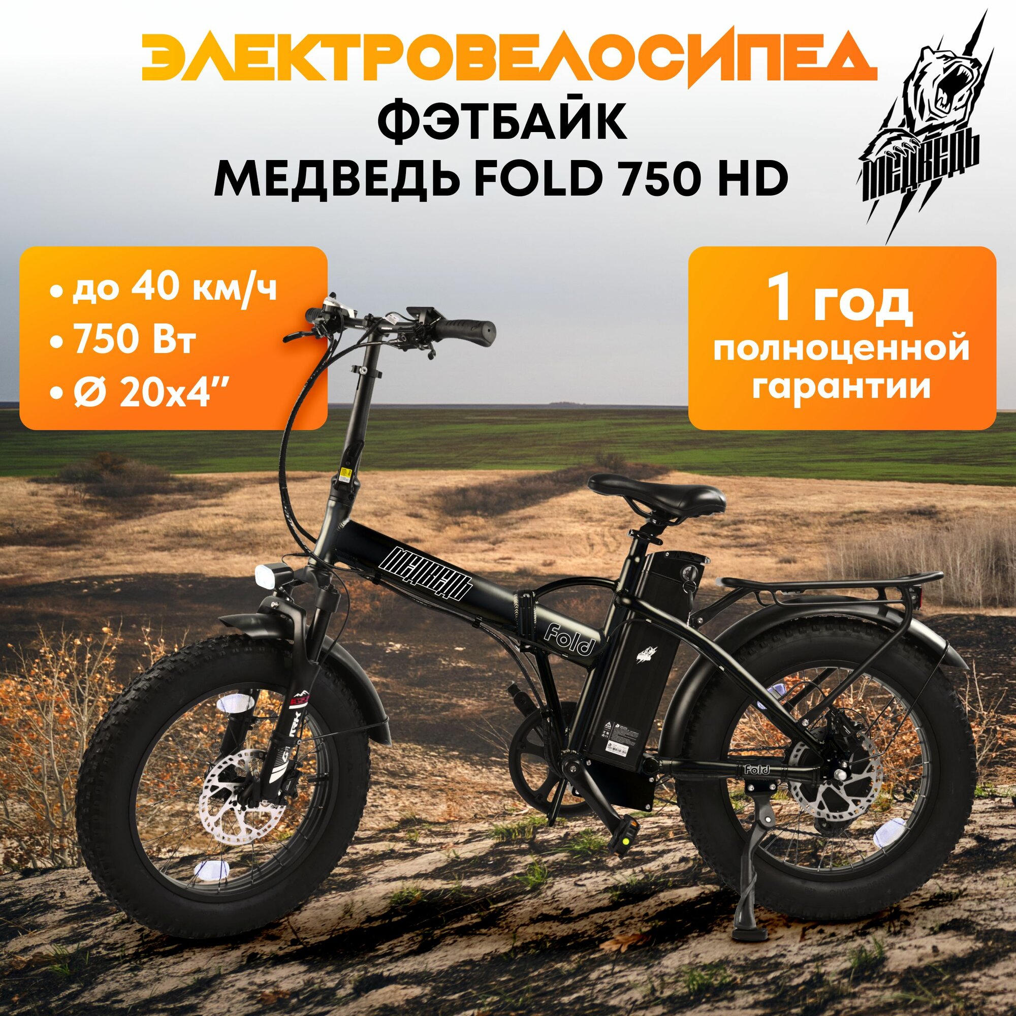 Электровелосипед, фэтбайк Медведь Fold 750 HD