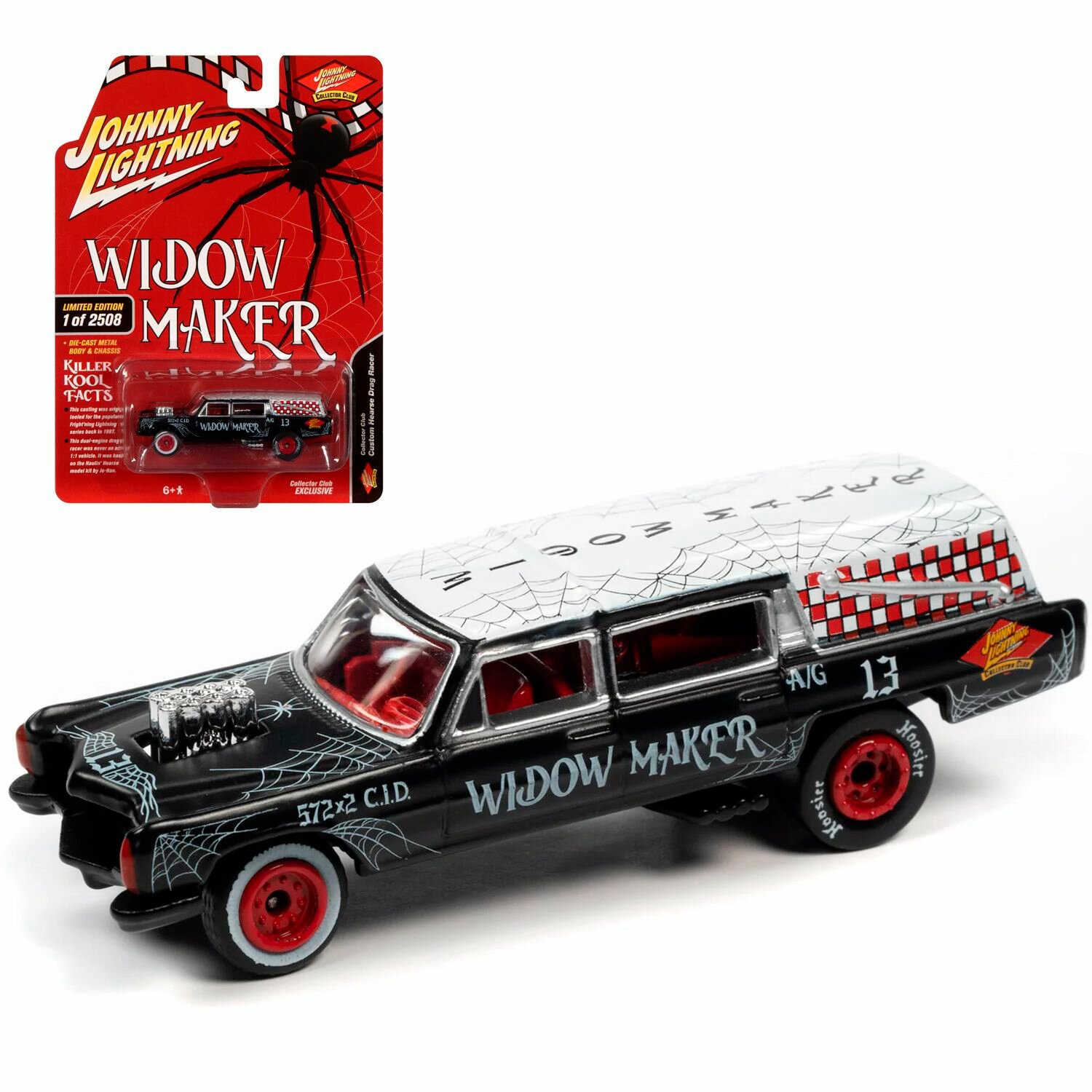 Машинка литая коллекционная Johnny Lightning - Die-Cast модель Custom Hearse Drag Racer, масштаб 1:64, серия Johnny Lightning Collector Club, JLCC009