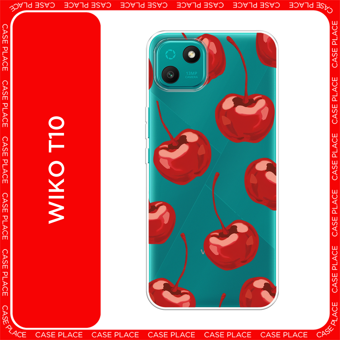 Чехол на Wiko T10 / Вико Т10 с принтом Алая вишня, прозрачный