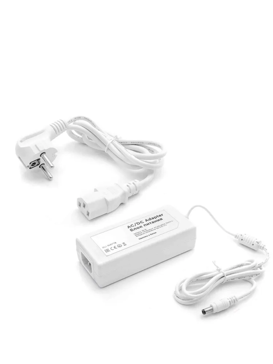 Блок питания с напряжением 12В с вилкой и коннектором 2,5х5,5мм для светильника светодиодной ленты или LED лампы / Универсальный адаптер питания для светодиодного освещения 48Вт, P44 AC 100-240В, 4А, P(03-19)