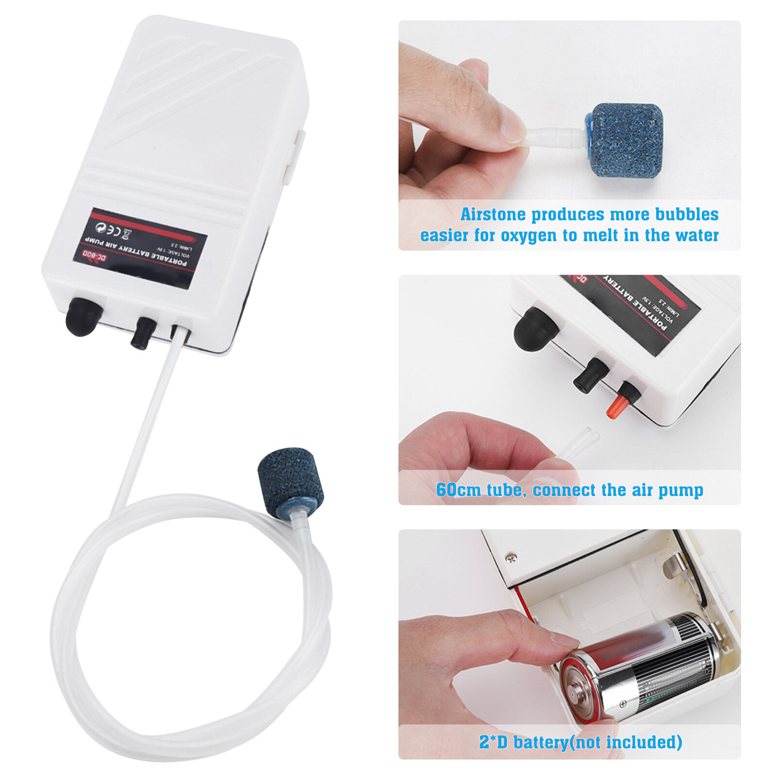 Комплекты воздушных насосов для аквариумов Кислородный воздушный насос с трубкой Воздушный камень для аквариума с питанием от батареек