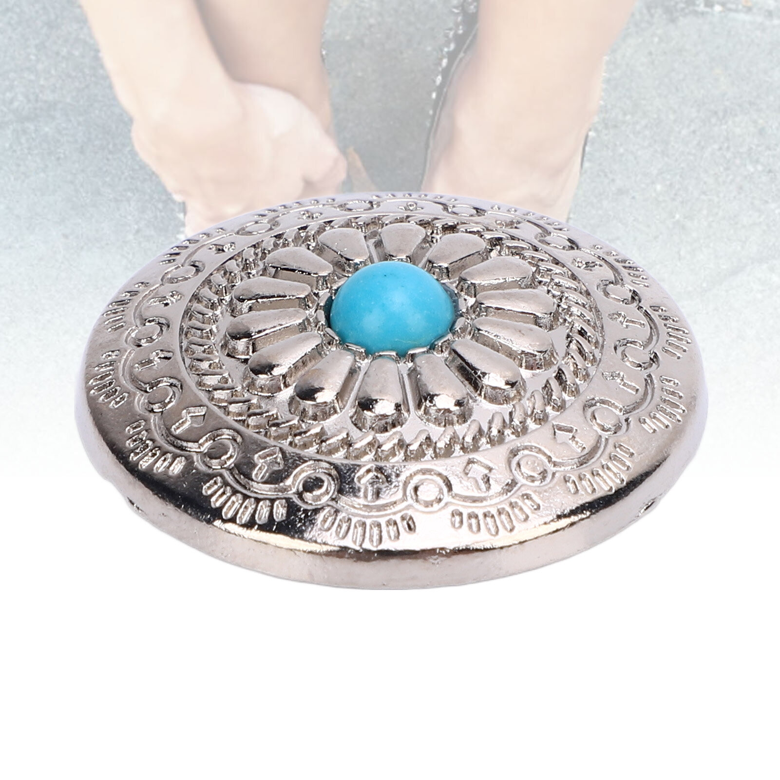 5 комплектов кнопок с закручивающейся крышкой, серебряный цветок, сине-бирюзовый, 30 мм, круглой формы, кончос с винтами 4,5 мм для изделий из кожи