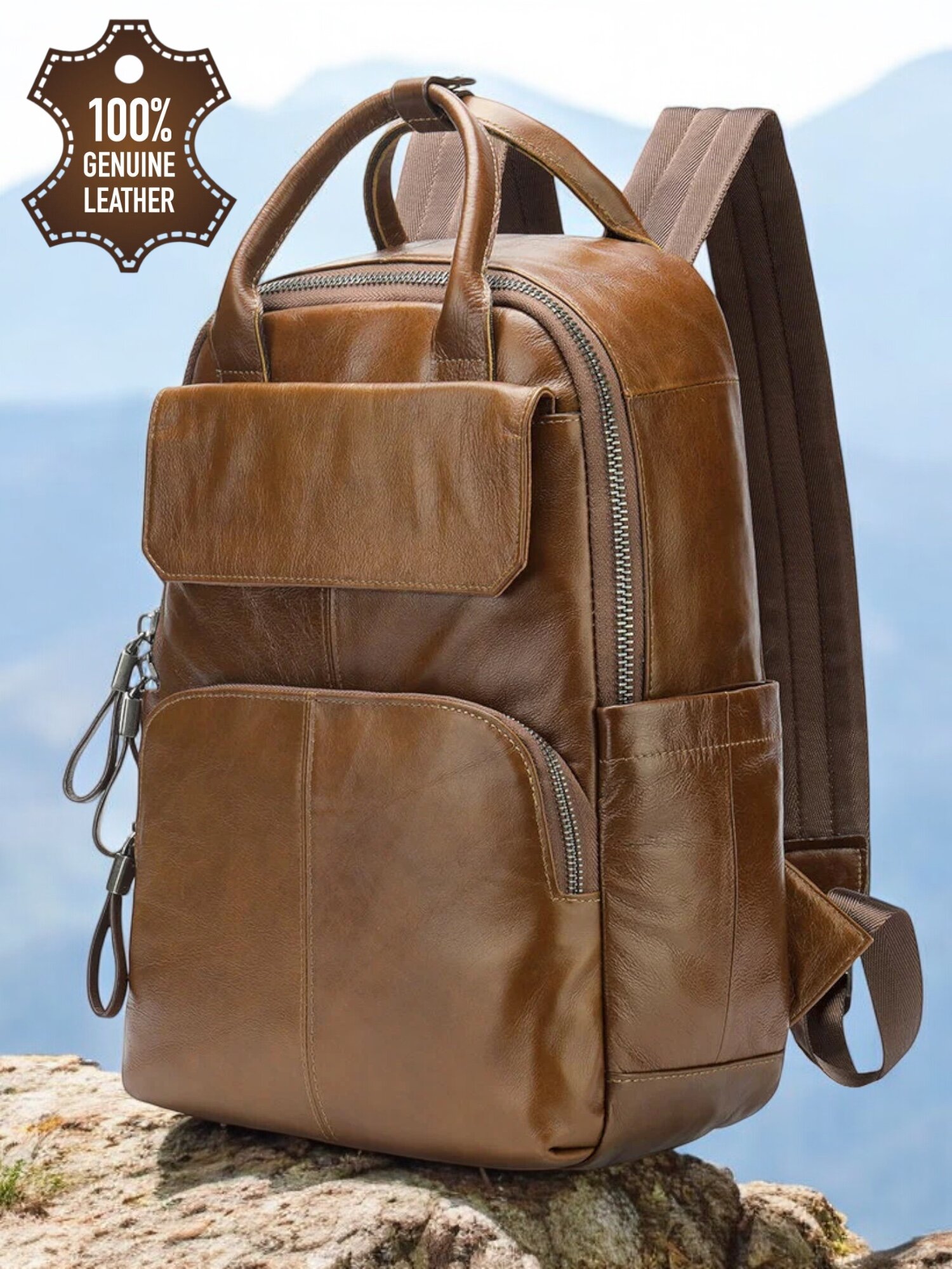 Рюкзак CAPRI городской из натуральной кожи коричневый CAP-816-Brown