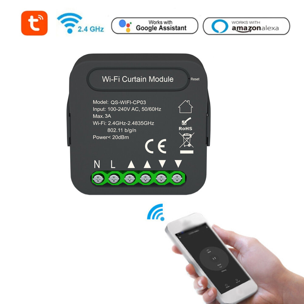 QS-WIFI-CP03 Tuya WiFi Интеллектуальный модуль переключателя штор Модуль модификации домашних штор Модуль совместного использования мобильных устройств Функция синхронизации Приложение Пульт дистанцио