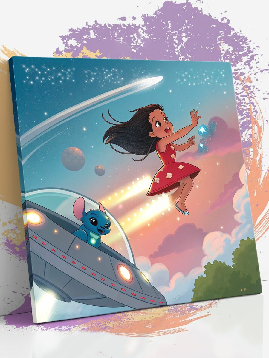 Картина по номерам на холсте с подрамником, мультфильм "Лило и Стич", 40х40 см