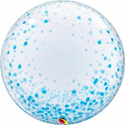 Воздушный шар QUALATEX "Bubble Deco", Конфетти голубое, прозрачный, 24 дюйма