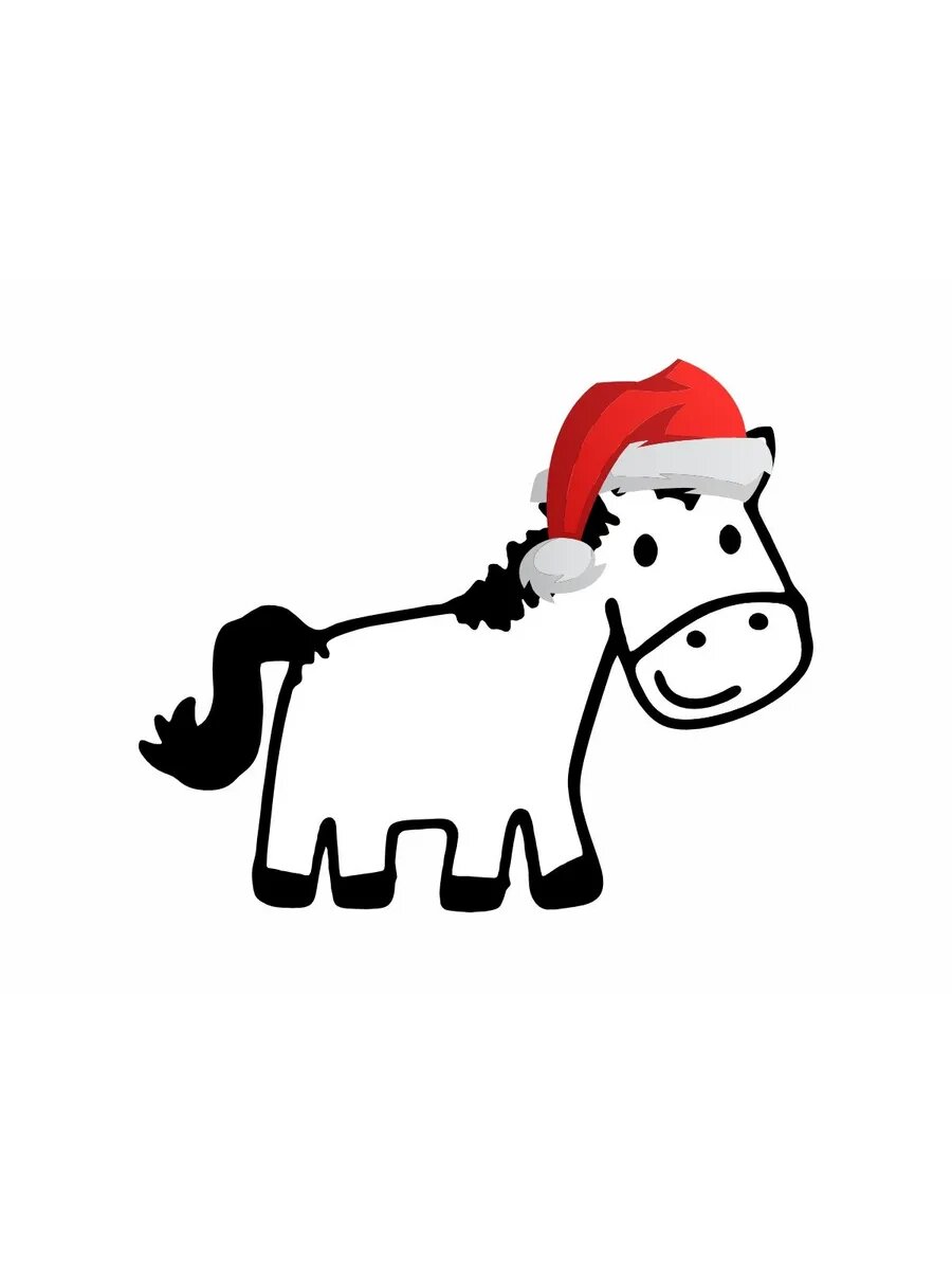 Наклейка "Лошадь в новогодней шапке", ч/бел, 200х150мм, вид4