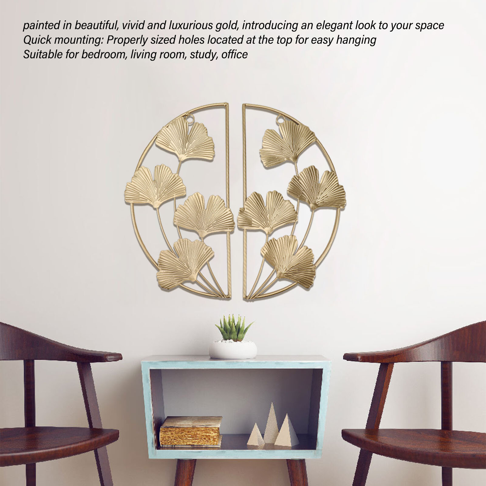 Золотой лист гинкго, настенный декор, золотая железная художественная настенная скульптура, Настенный декор для гостиной, офиса, кабинета