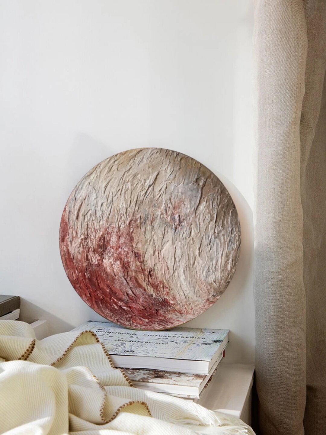 Круглая текстурная картина Планета Плутон, ручная работа.