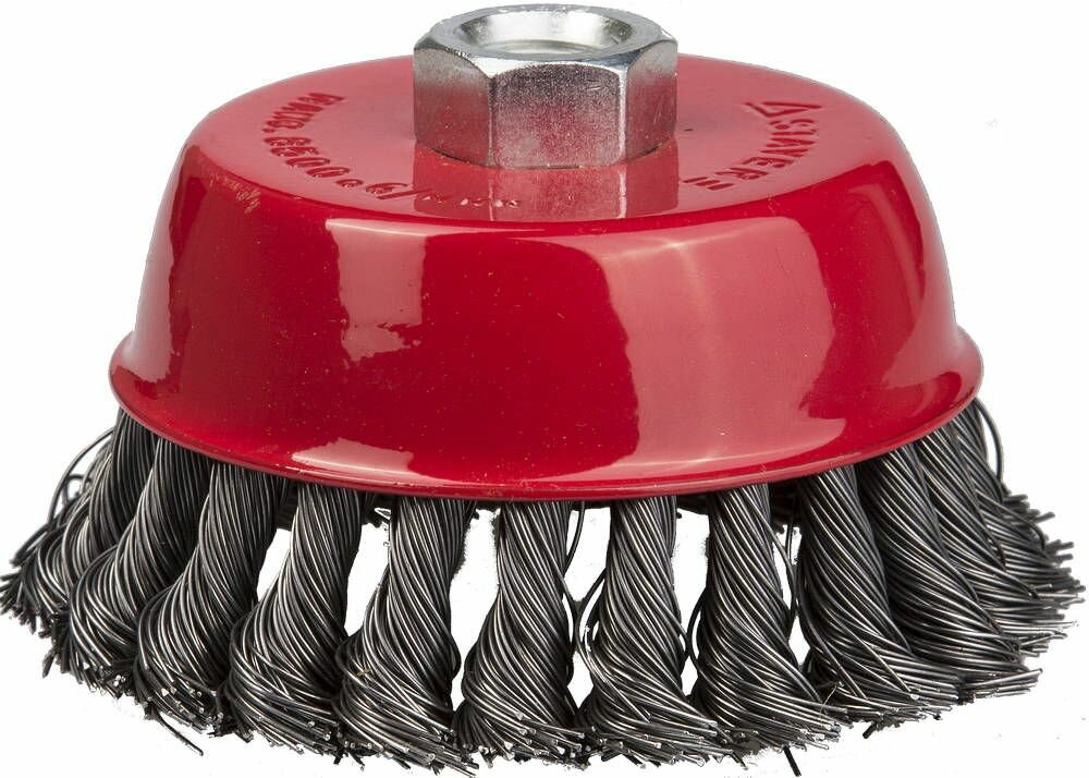 Чашечная щетка-крацовка STAYER, 100 мм, жгутированная стальная проволока 0.5 мм, УШМ, профессиональная 35128-100_z01