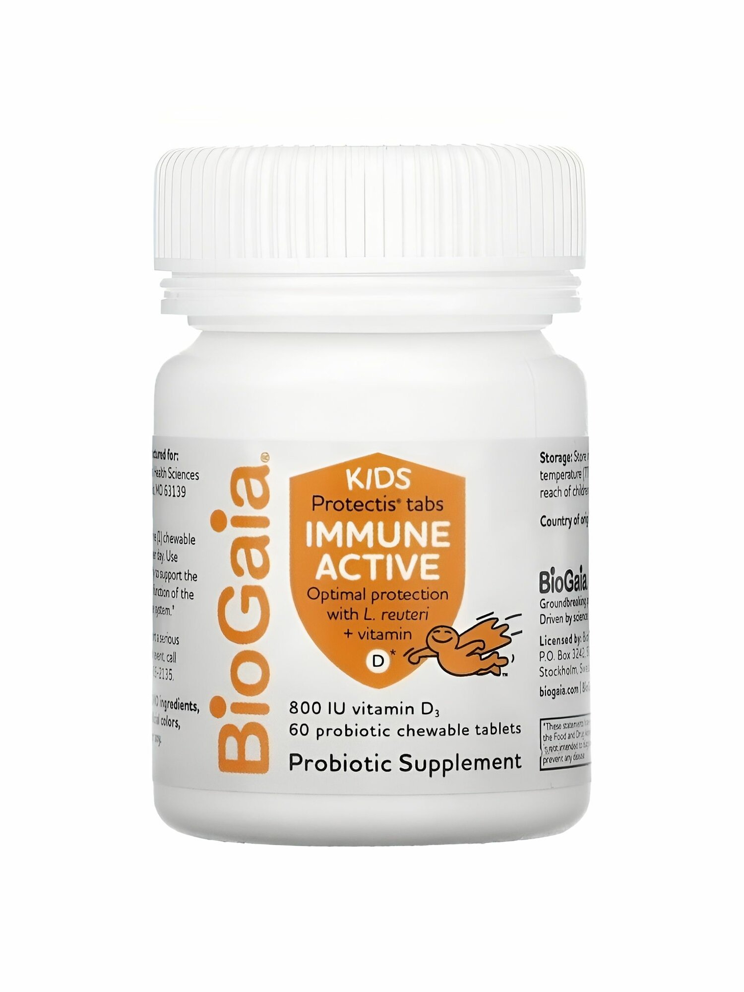 BioGaia, Immune Active KIDS, пробиотики для детей с витамином D, вкус апельсина, 60 жевательных таблеток