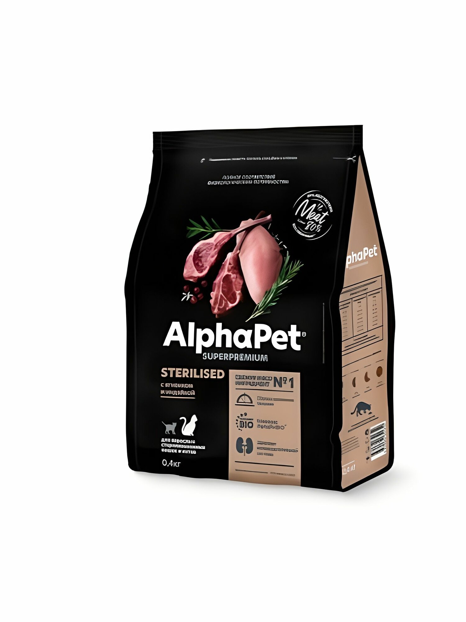 Сухой корм AlphaPet Superpremium Sterilized для взрослых стерилизованных кошек с ягненком и индейкой, 400г