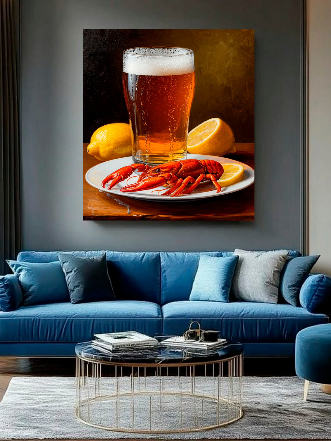 Картина на стену для интерьера "Пиво и раки" 40х50 см, холст на подрамнике, InterToys