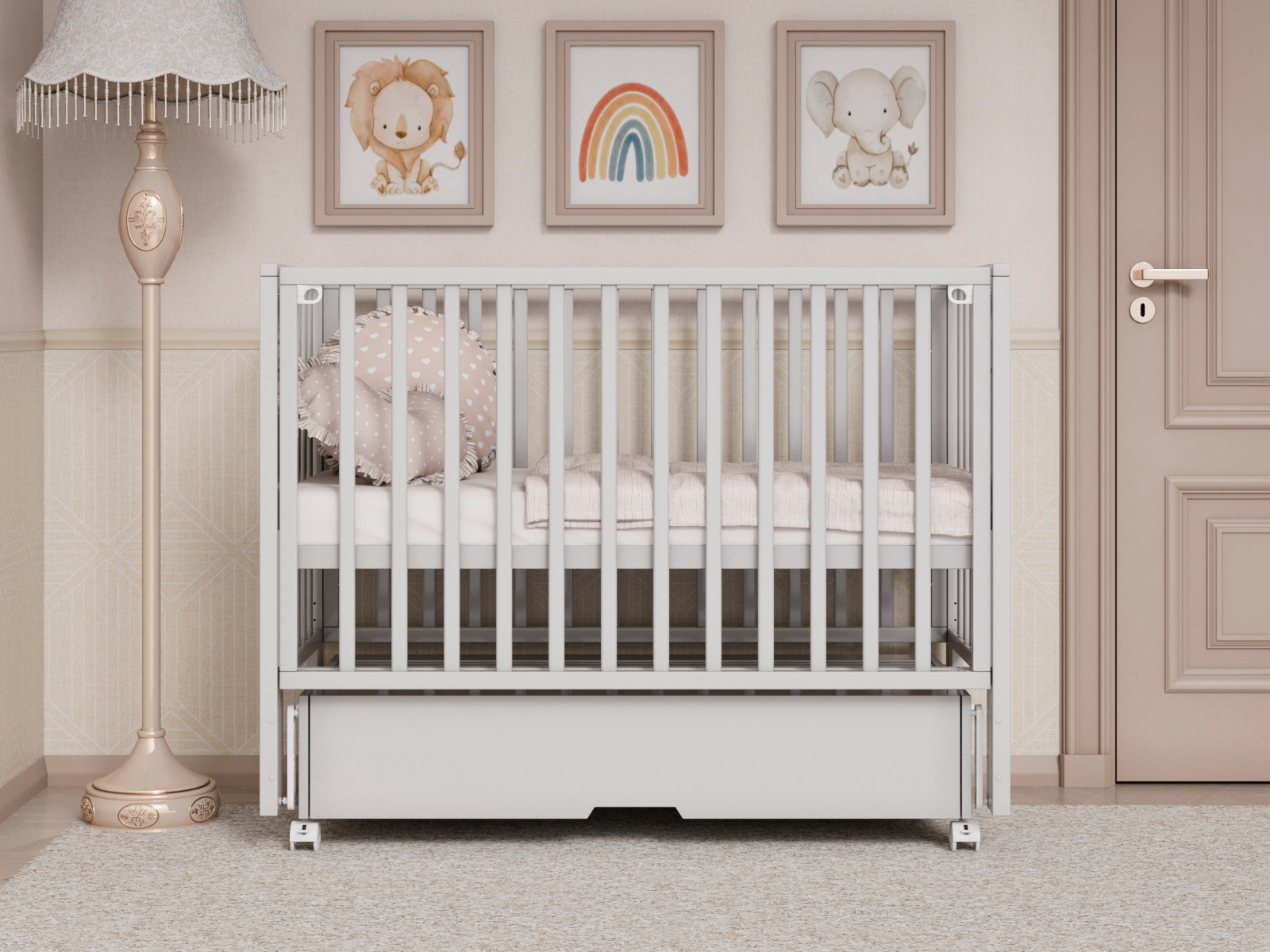 Детская кроватка для новорожденных Incanto с универсальным маятниковым качанием Hollie цвет серый