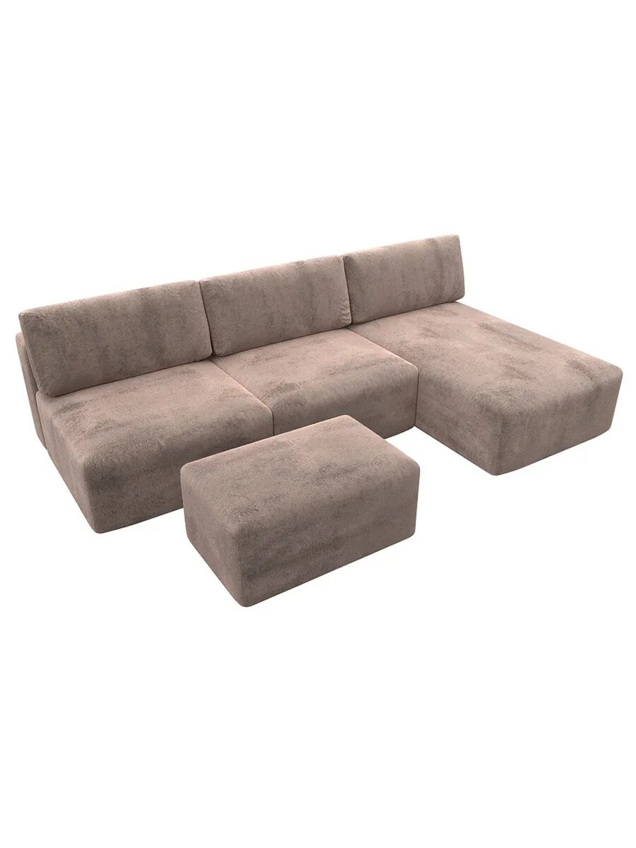 Диван угловой с пуфом из модульного набора Лего, с ящиком для белья, велюр