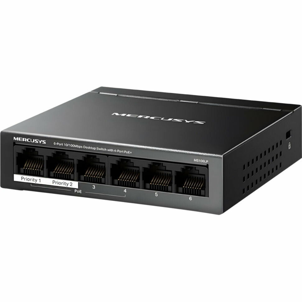 Коммутатор Mercusys MS106LP (L2) 6x100Мбит/с 4PoE+ 40W неуправляемый, 2357474