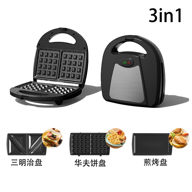 **Многофункциональный тостер-гриль для сэндвичей с 3 сменными панелями, мощность 850 Вт.**