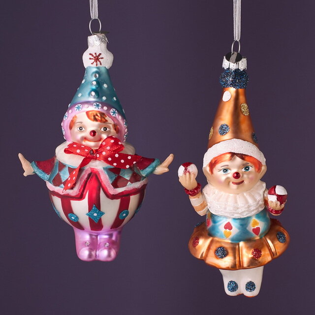 Елочные игрушки Клоуны Марсо - Цирк Ронкалли 17 см, 2 шт, стекло, Winter Deco, 1001214