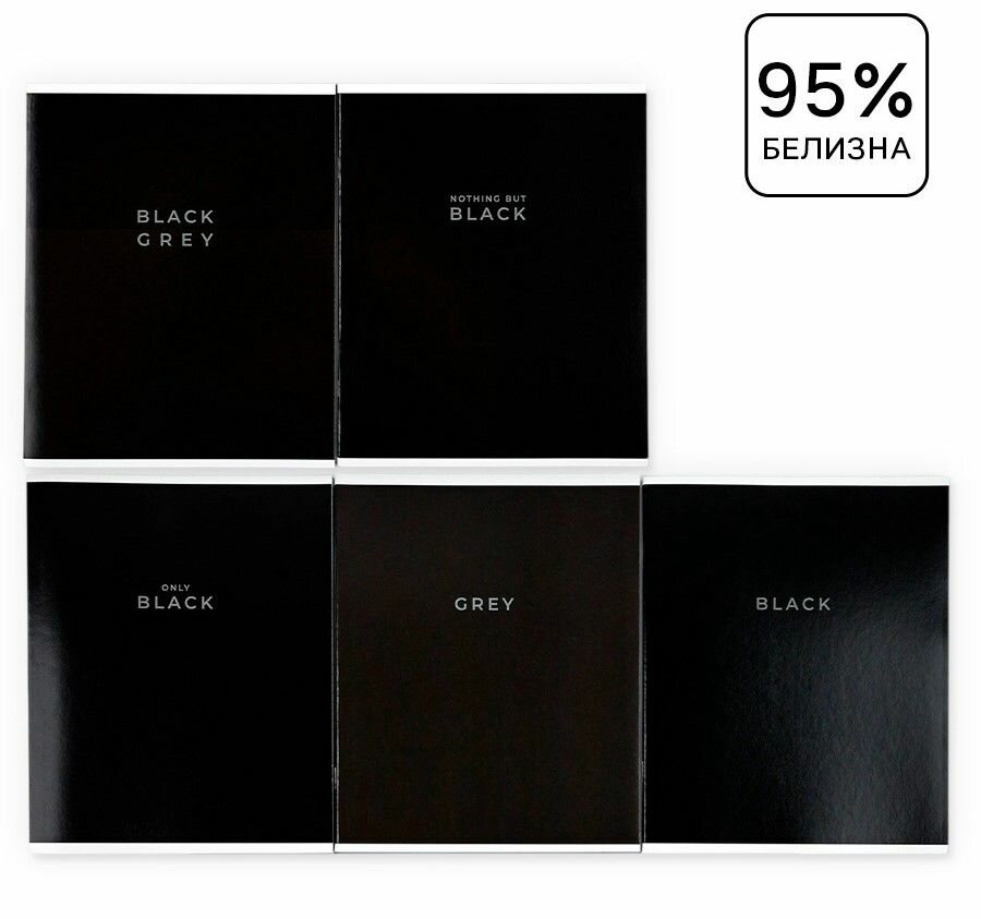Тетрадь в клетку 5 шт. в наборе, 48 л, А5, на скрепке, блок №1 Black or Grey