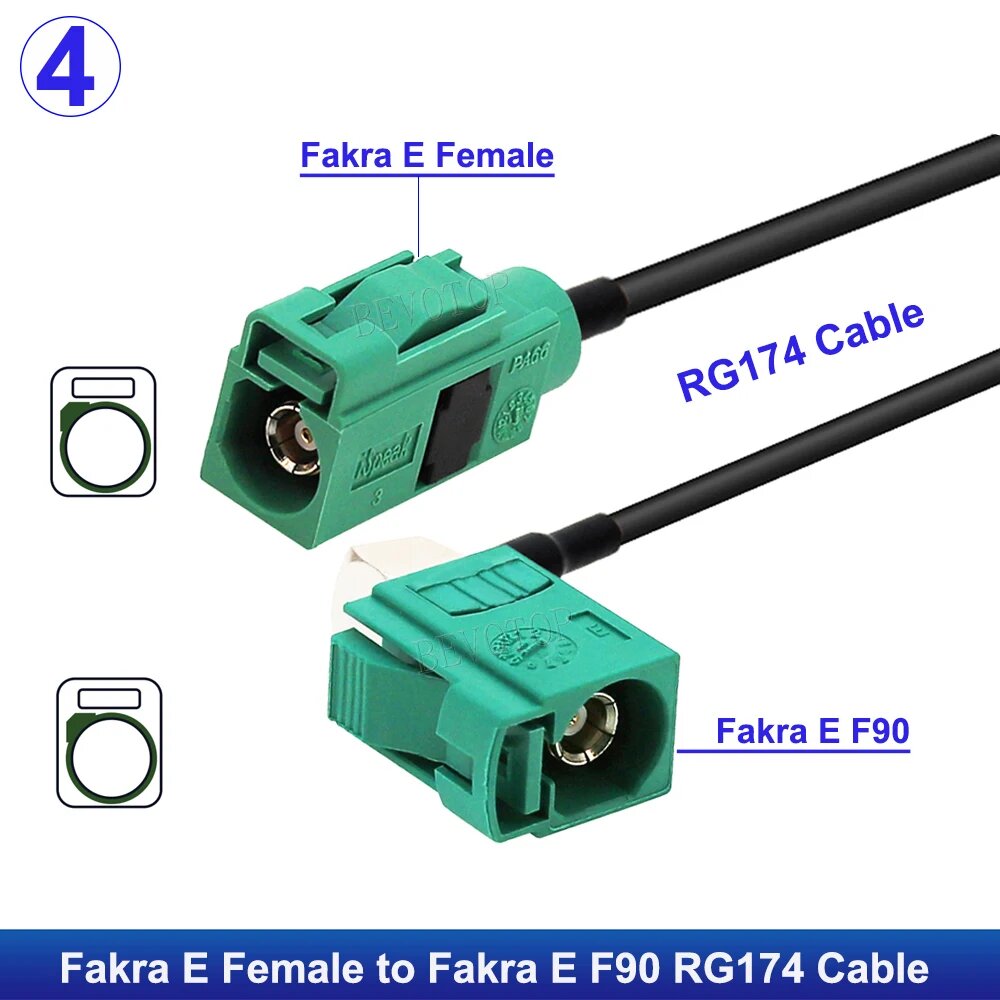 BEVOTOP Fakra E кабель RG174 зеленый 10см-10м 15CM, Fakra E F to E F90