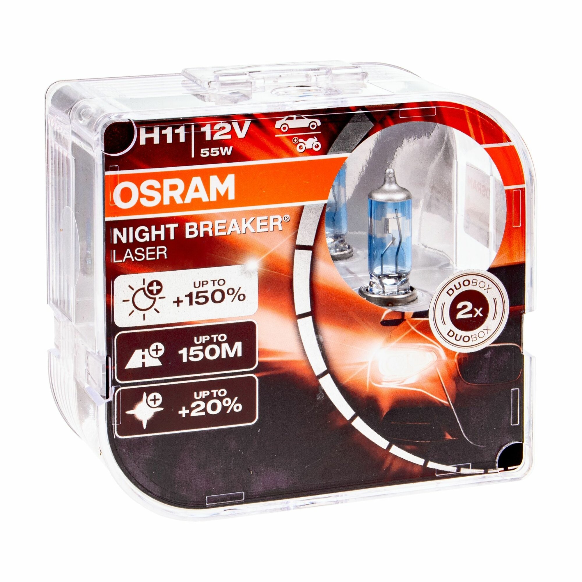 Автолампа H11 55W +150% NIGHT BREAKER LASER 3750K, 2 шт