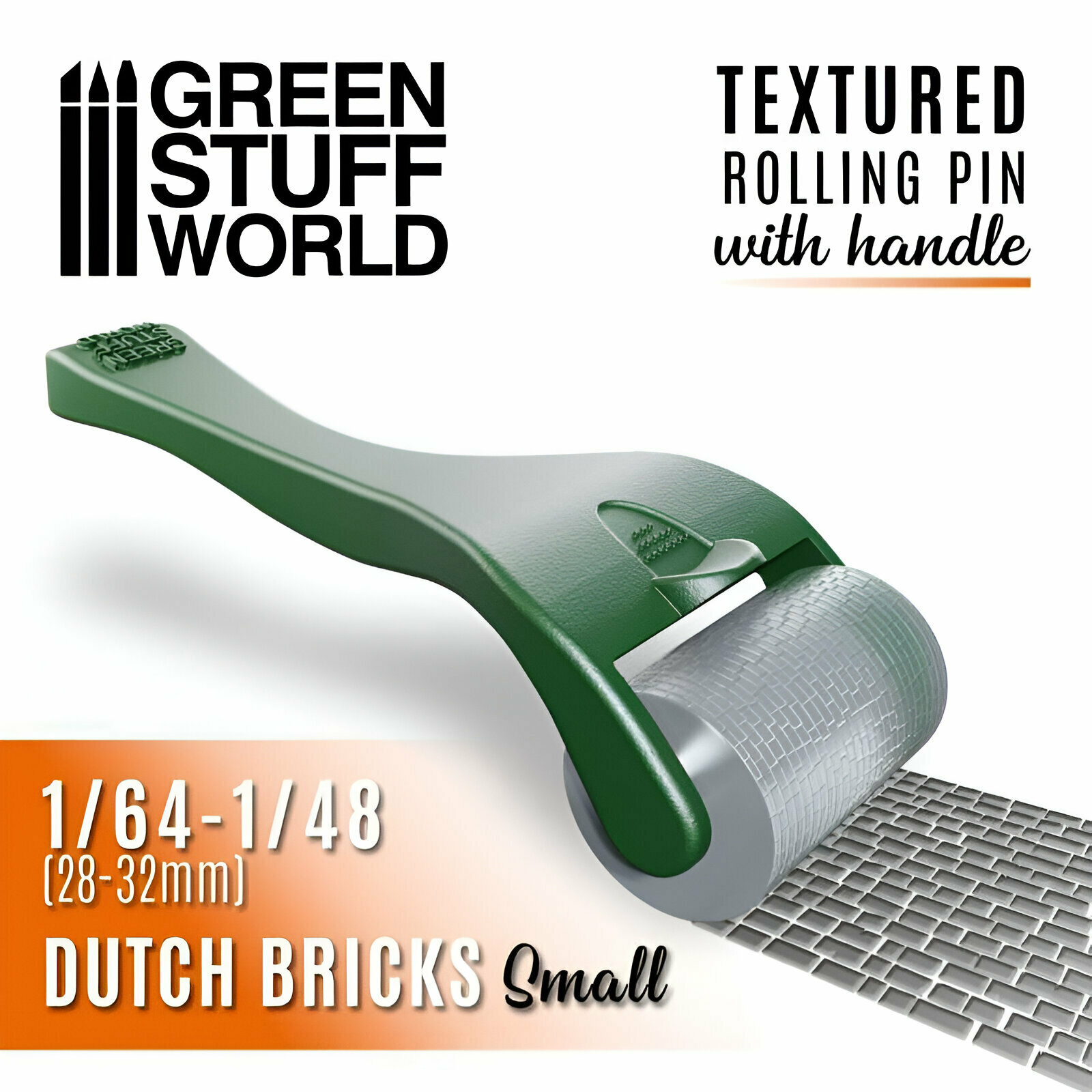Форма для декорирования миниатюр Green Stuff World Textured Rolling pin with Handle Dutch Bricks Small