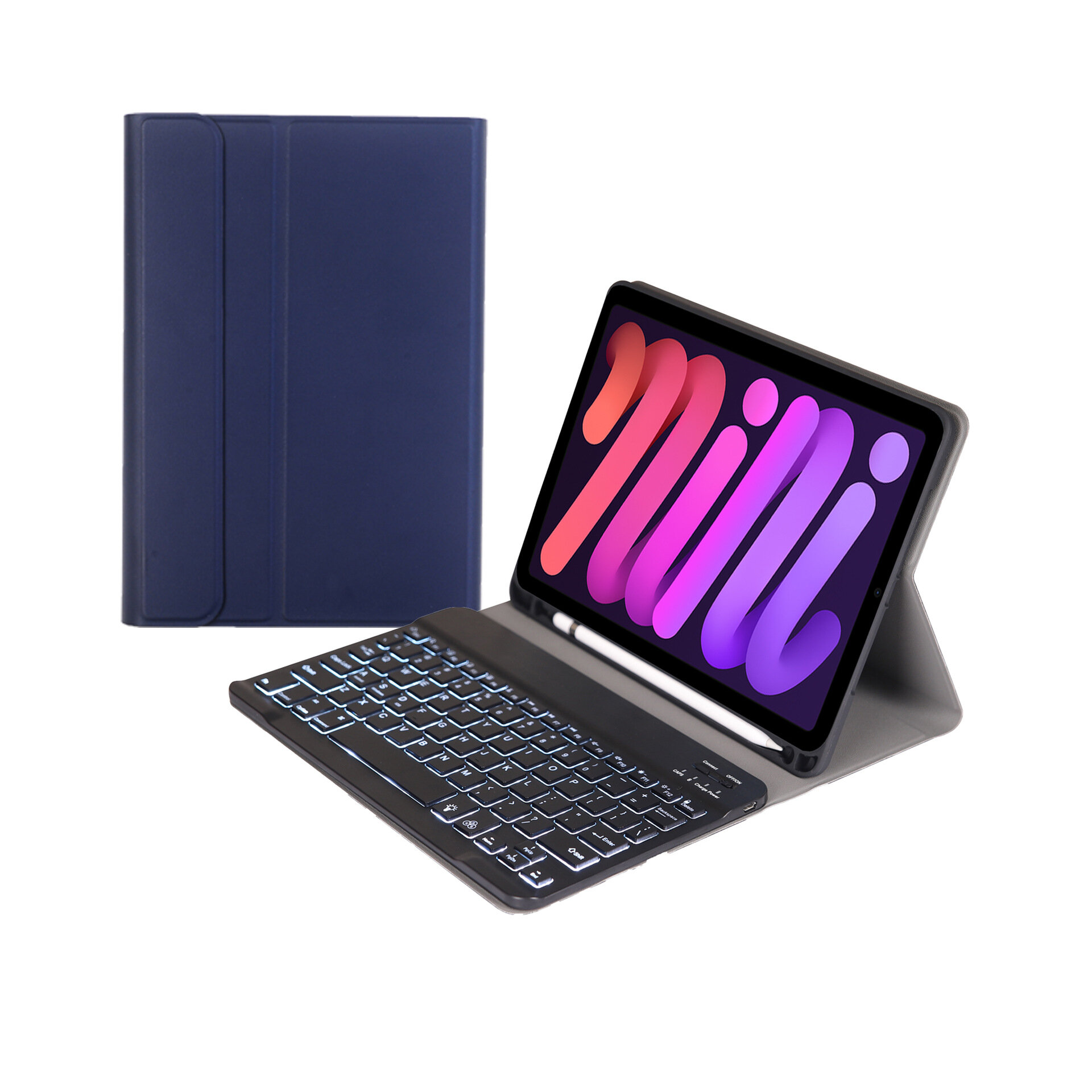 Чехол-клавиатура, для iPad mini 6, ультратонкий, с подсветкой, кожаный, синий