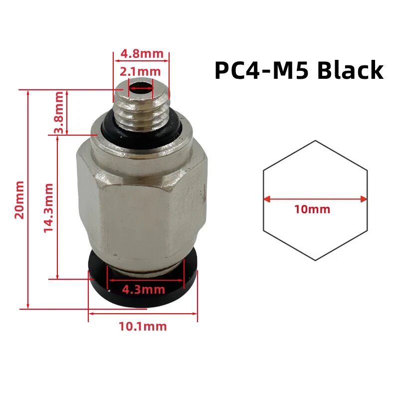 PC4-M6 PC4-M5 PC4-01 PC6-01 Пневматический прямой соединитель Отверстие детали 4 мм Трубка из птфэ Фитинг M6 Соединитель подачи 3D-принтер Пар