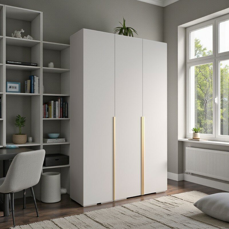 Распашной трехсекционный шкаф Мори - 5 Белый Снег 8685 BS NOW 150*45*210 см Фиеста