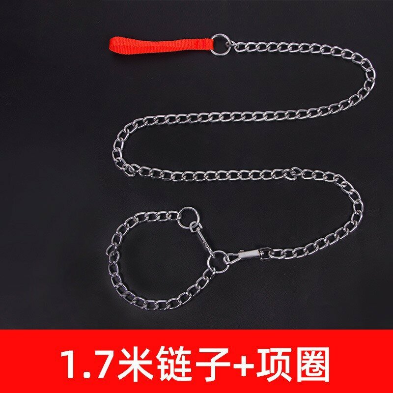 Цепь собаки против укуса собачий поводок 1.7m Железная цепочка + гальванический железный воротник-цепочка_Размер XXL