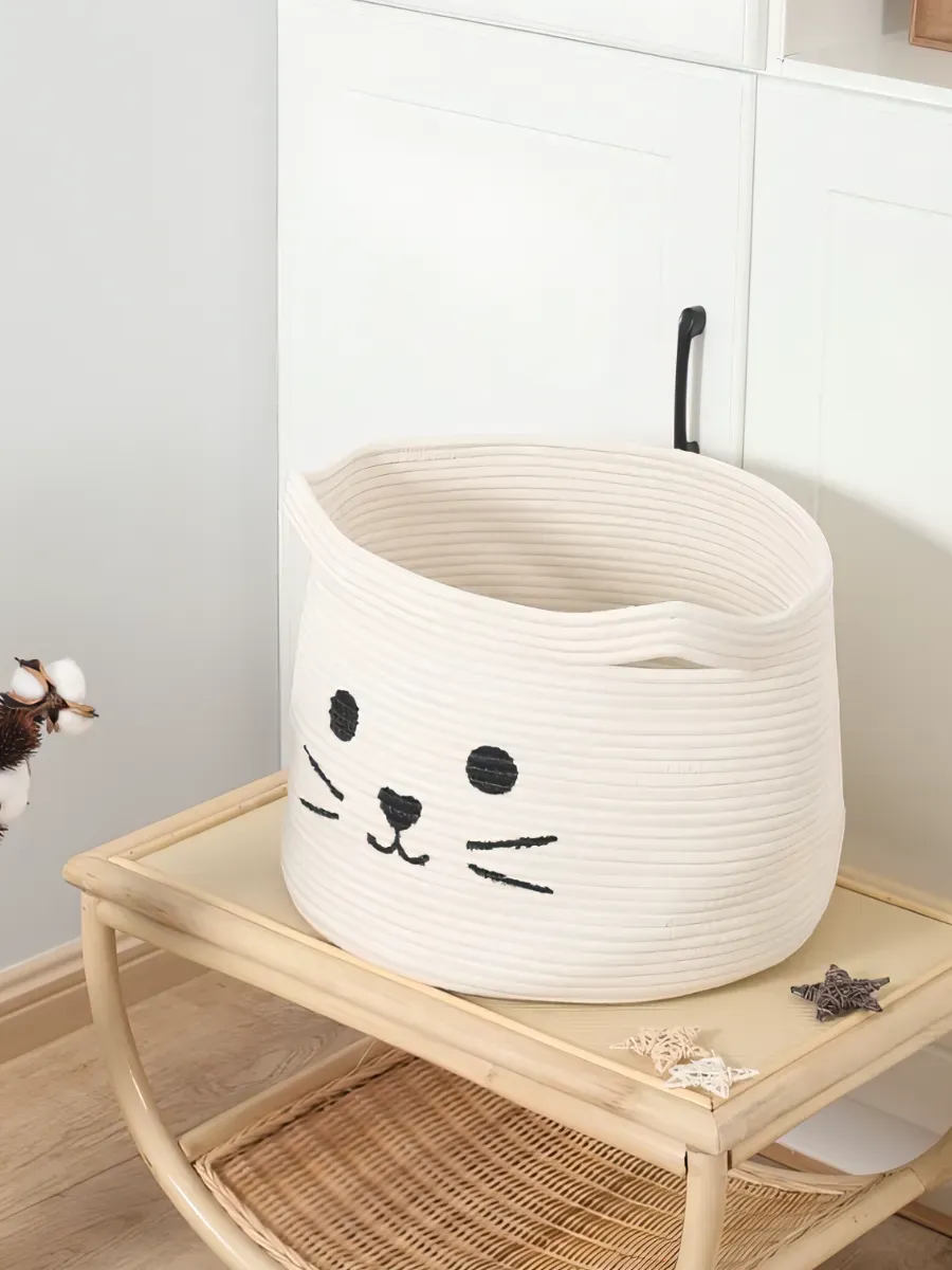 КОТ Корзина для хранения из хлопкового шнура ЭКО