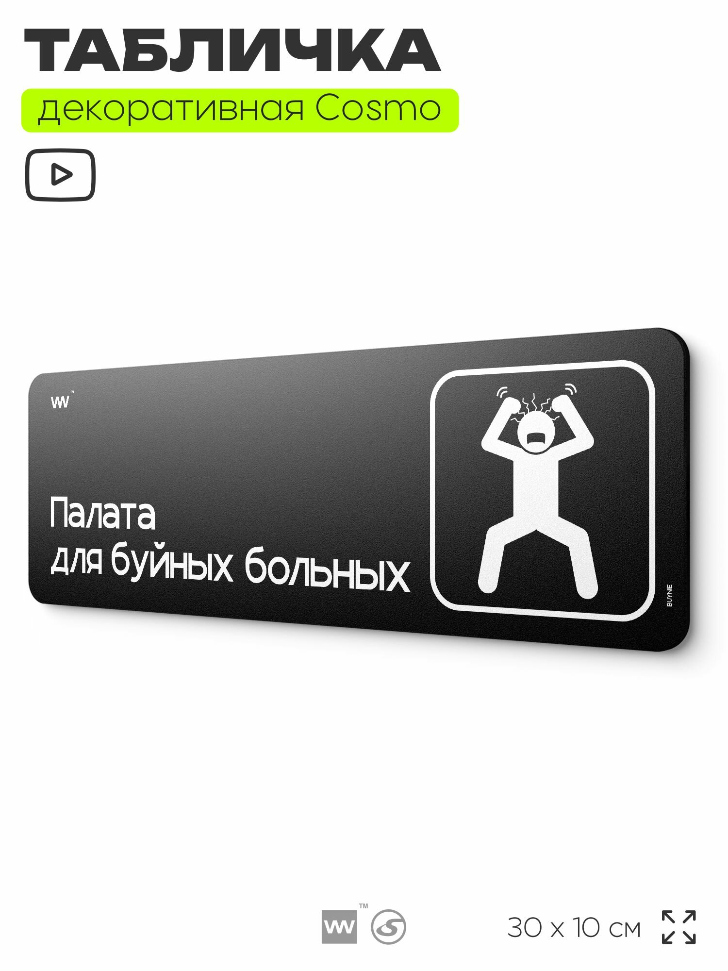 Табличка Палата для буйных больных, шуточная прикольная табличка на дверь в комнату, для интерьера, серия COSMO FUN, 30х10 см, Айдентика Технолоджи