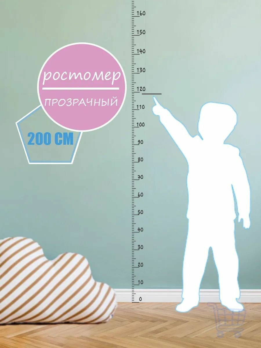 Ростомер детский на стену 200 см прозрачный — водонепроницаемый, съёмный без повреждения стены, с полем для записей