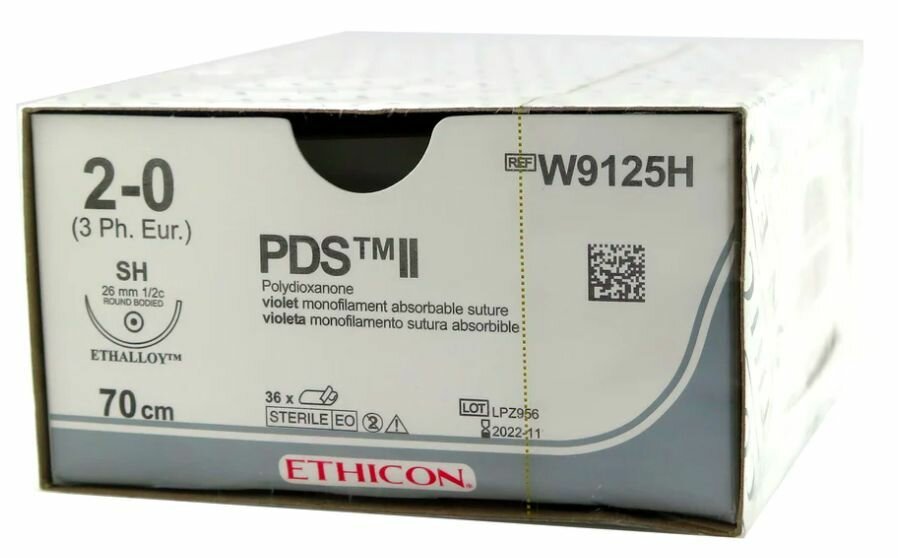 Шовный материал W9125H ETHICON PDS II ПДС II 2/0, 70 см, кол. 26 мм, 1/2 (36шт.)